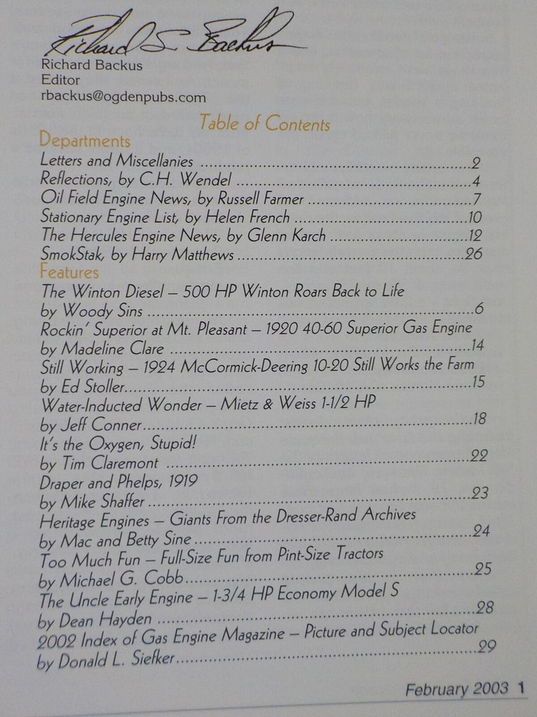 Gas Engine Magazine 2003 February Draper and Phelps, 1919 Winton Diese ...
