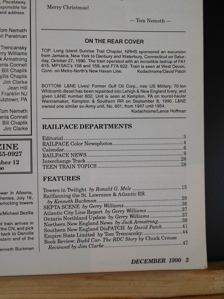 Rail Pace News Magazine 1990 December Railpace St Lawrence & Atlantic ...