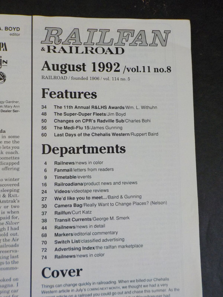 Railfan & Railroad Magazine 1992 August Last Days of the Chehalis West ...