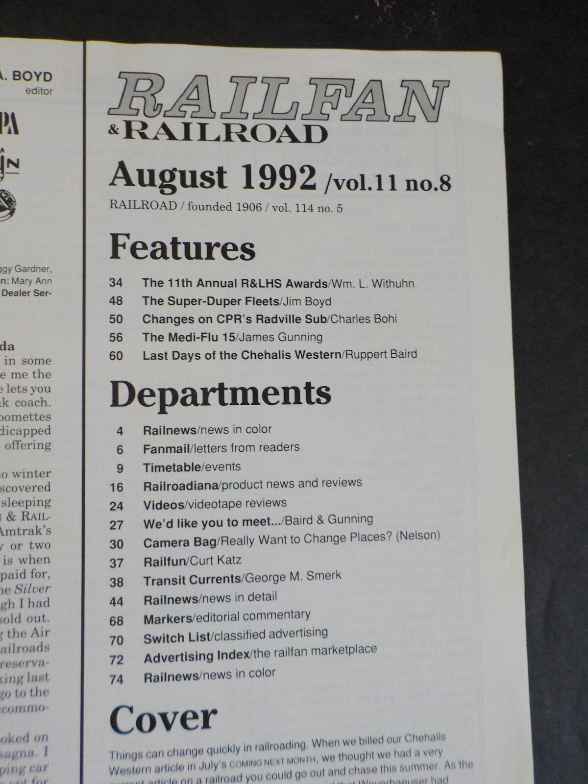Railfan & Railroad Magazine 1992 August Last Days of the Chehalis West ...