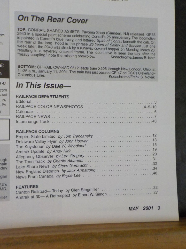 Rail Pace News Magazine 2001 May Railpace Amtrak at 30 Canton Railroad ...