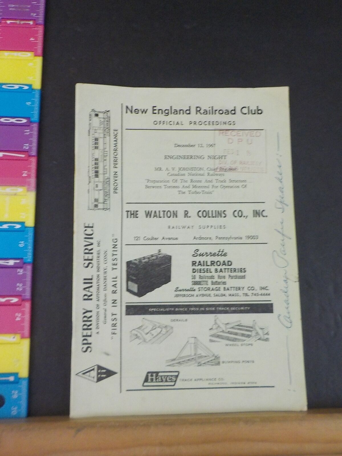 New England Railroad Club Official Proceedings 1967 December 12 Turbo ...
