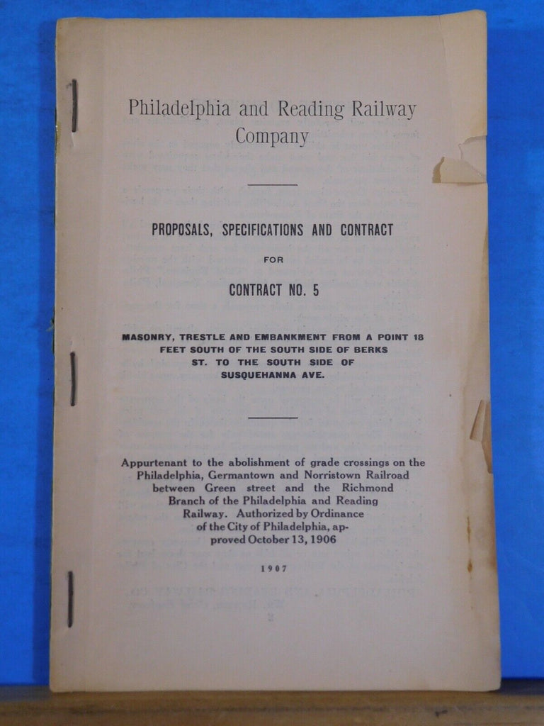 Philadelphia and Reading Railway Proposal Specifications and Contract ...