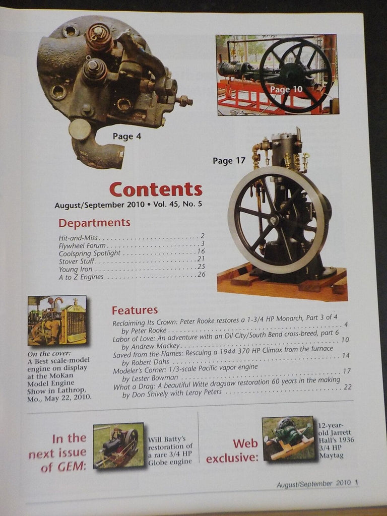 Gas Engine Magazine 2010 August September 1/3 scale Pacific Vapor engi ...