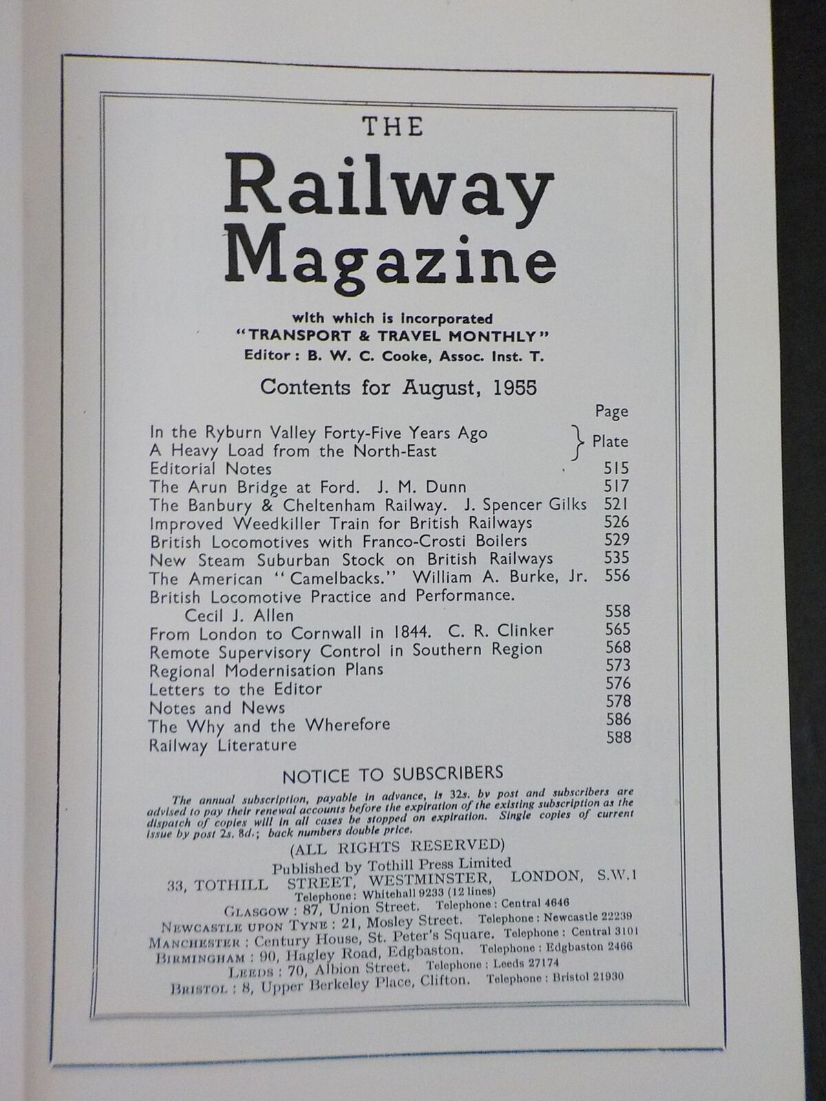 Railway Magazine 1955 August Arun Bridge at Ford. Banbury & Cheltenham ...