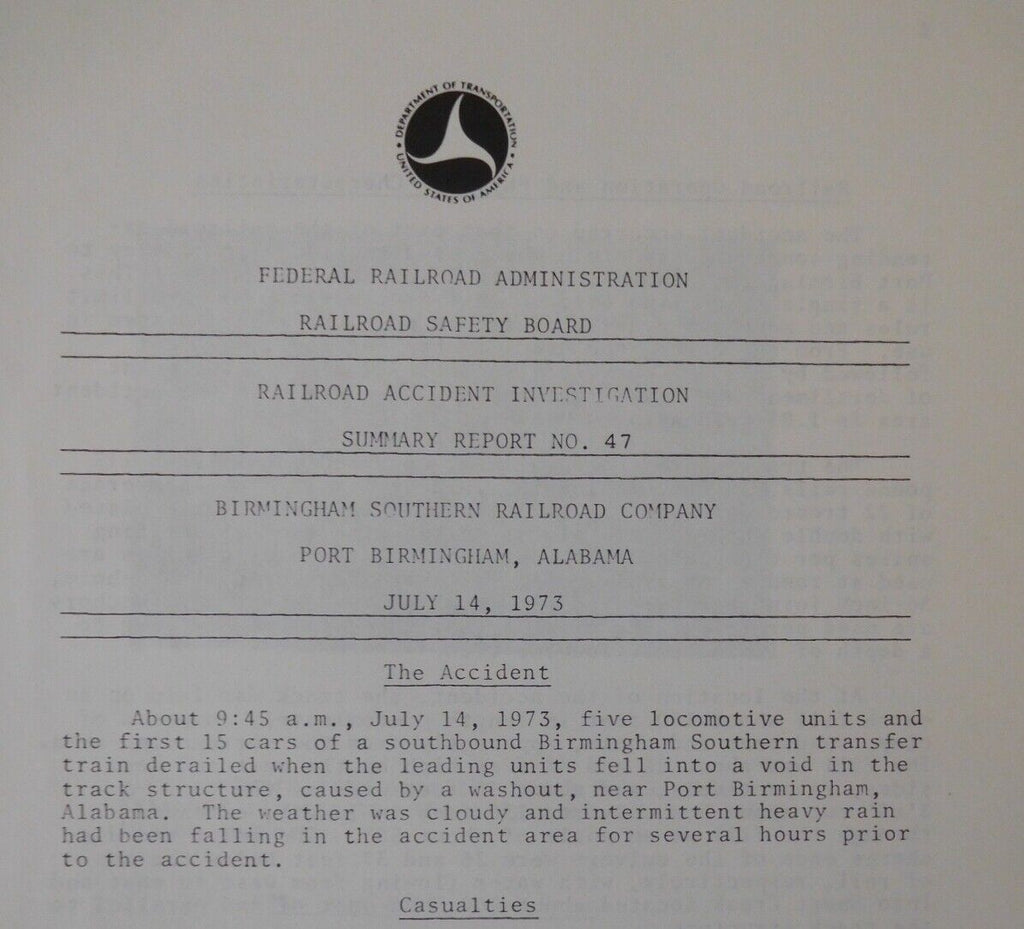 Railroad Accident Investigation Report #47 Summary Birmingham Southern ...