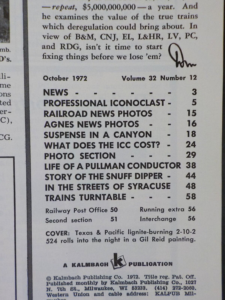 Trains Magazine 1972 October Strange story of the Snuff Dipper & Yello ...