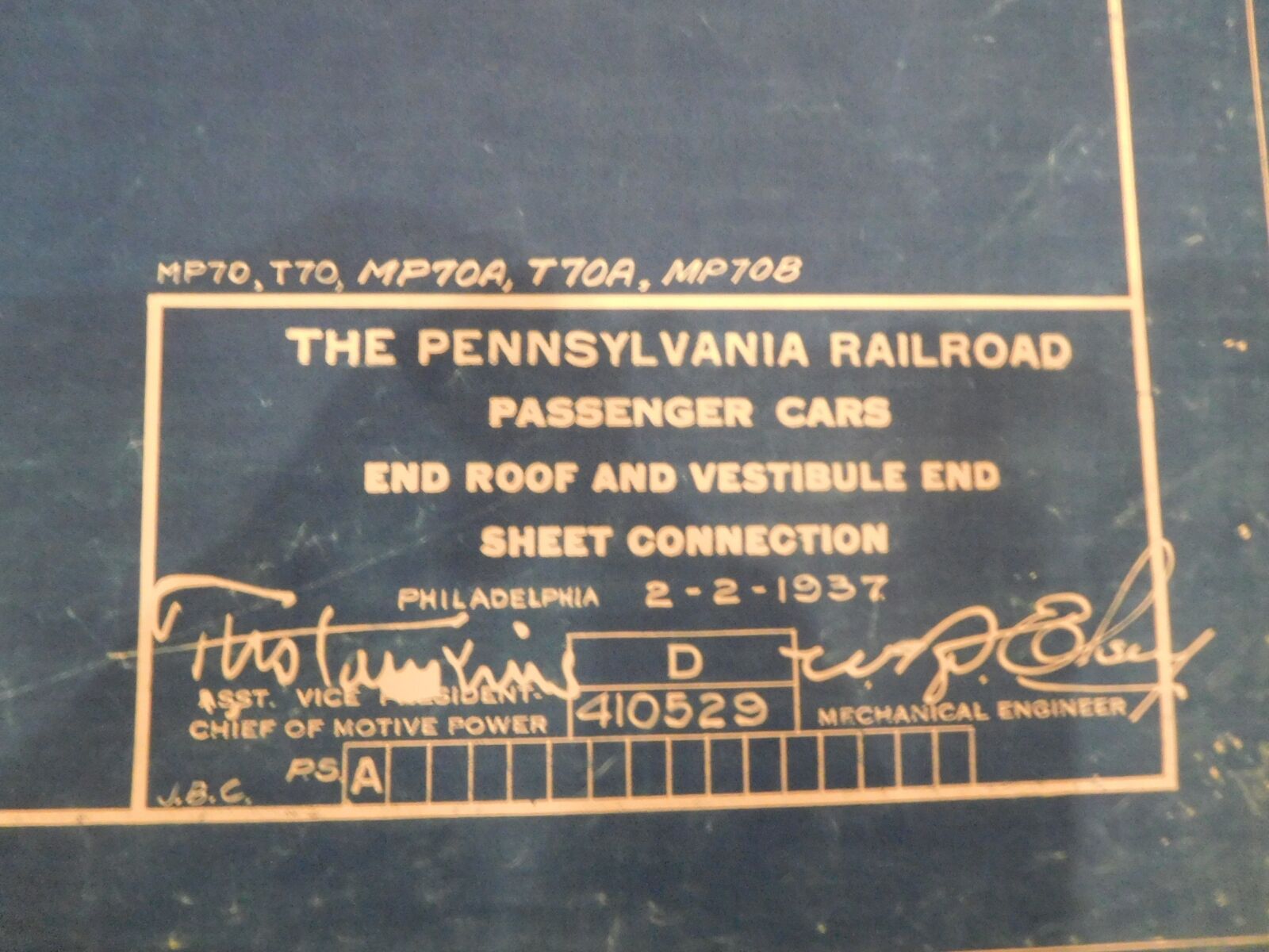 Blueprint PRR Passenger Cars End Roof & Vestibule End Sheet Connection ...