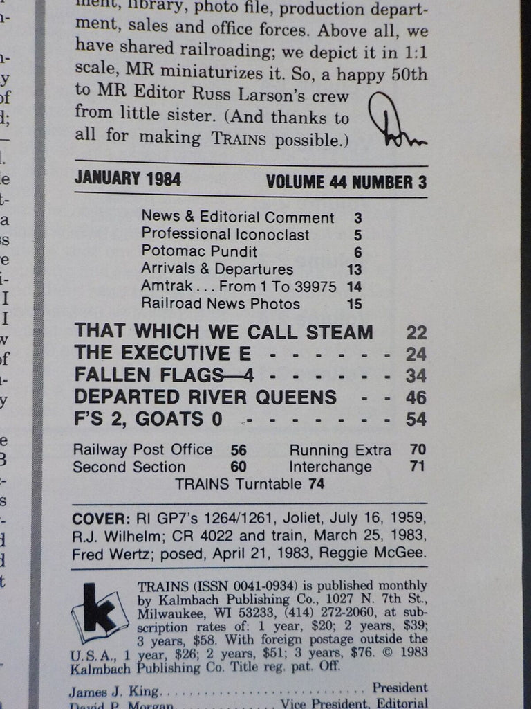 Trains Magazine 1984 January Fallen Flags The Executive E ...