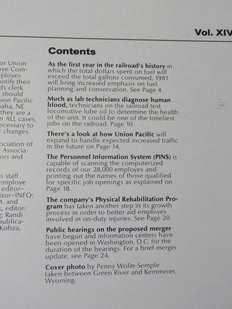 INFO Union Pacific Railroad 1981 March Employee UP – RailroadTreasures