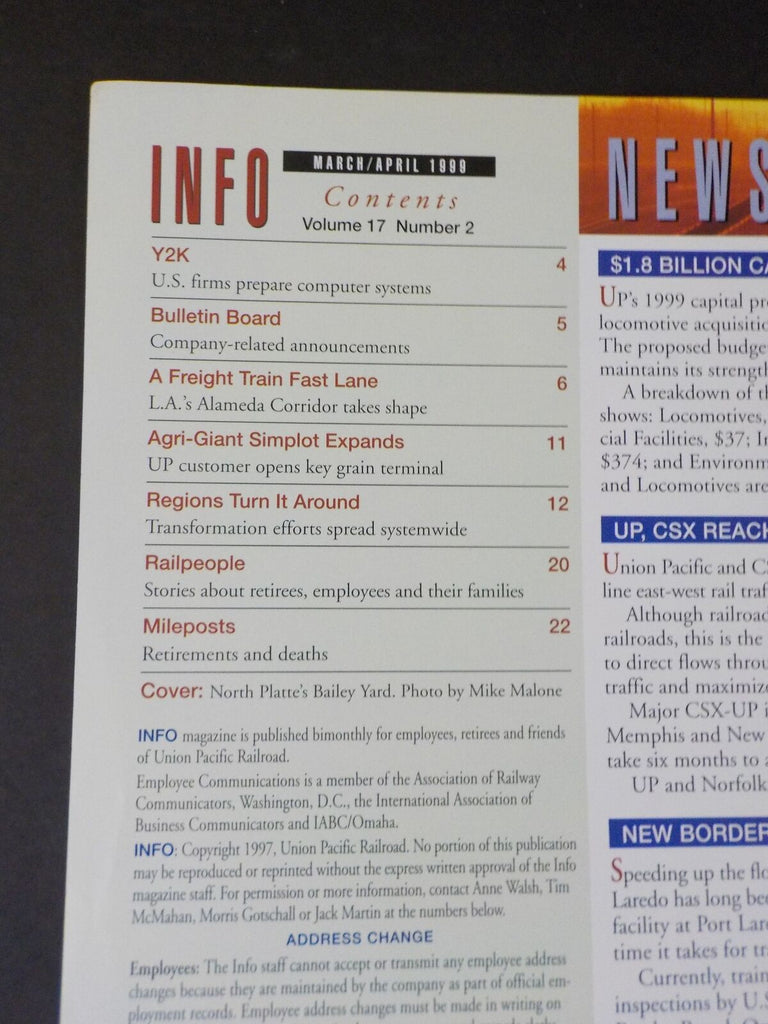 INFO Magazine Union Pacific Railroad 1999 March April Employee Regions ...