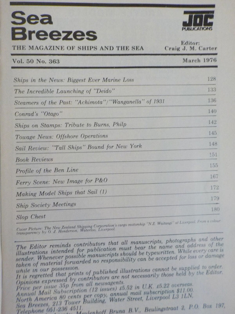 Sea Breezes Magazine #363 Vol 50 1976 March Profile of the Ben Line ...