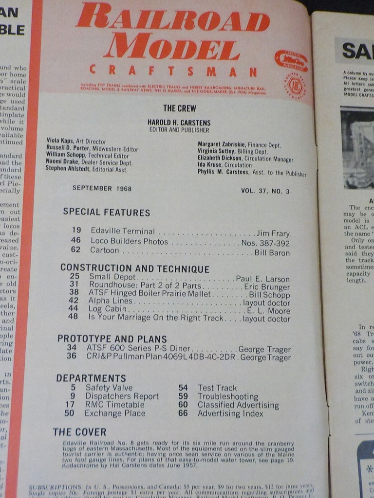 Railroad Model Craftsman Magazine 1968 September RMC Edaville terminal ...