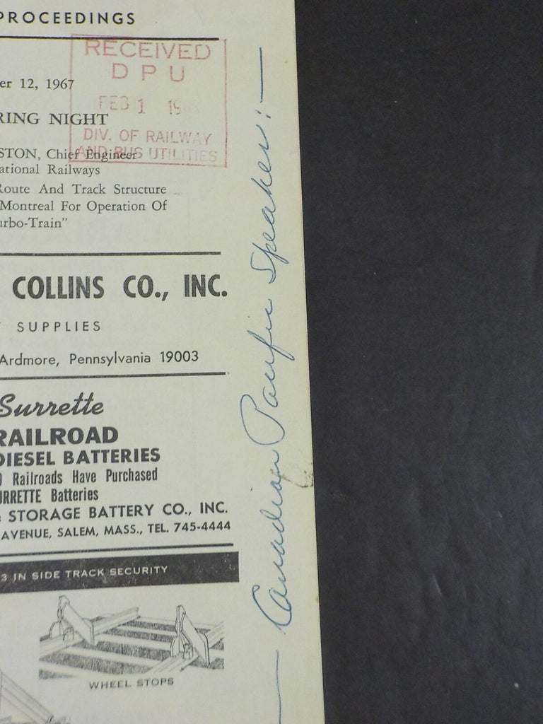 New England Railroad Club Official Proceedings 1967 December 12 Turbo ...