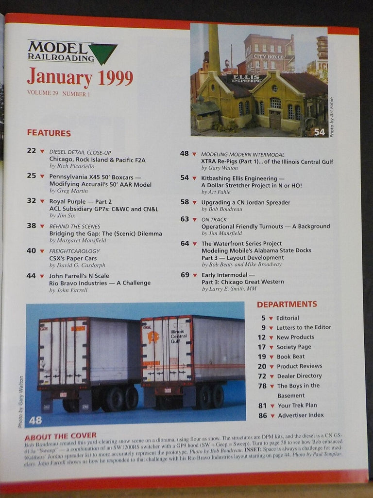Model Railroading 1999 January Diesel detail CSX Paper cars Intermodal ...