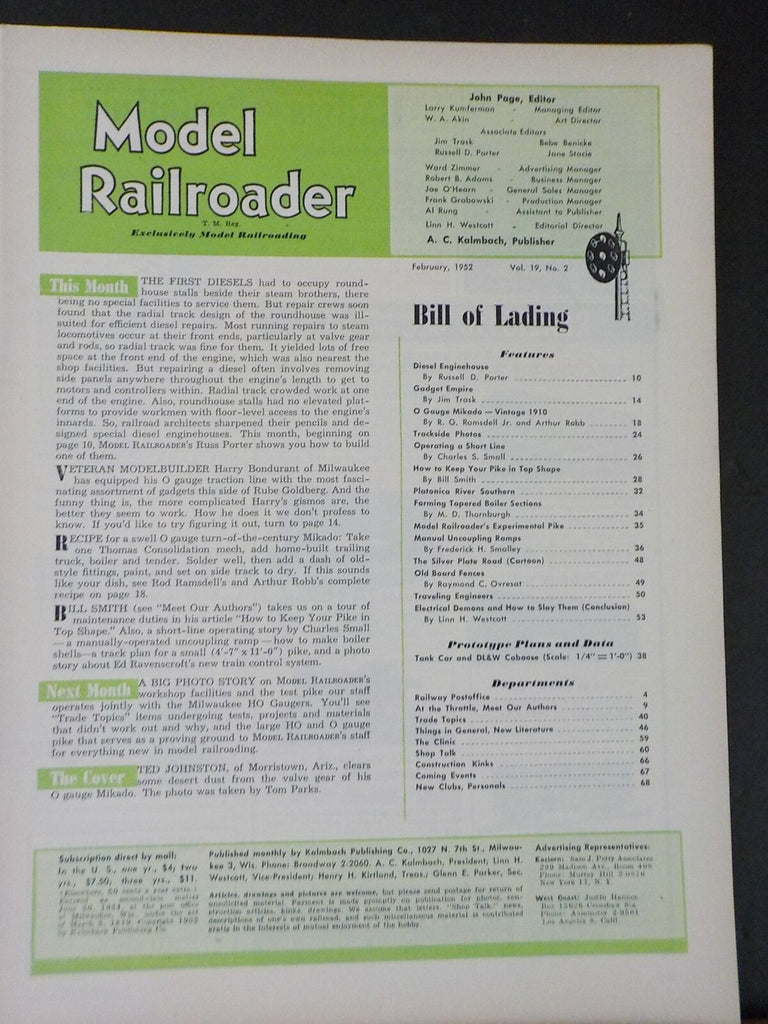 Model Railroader Magazine 1952 February Diesel engine house Layout mai ...