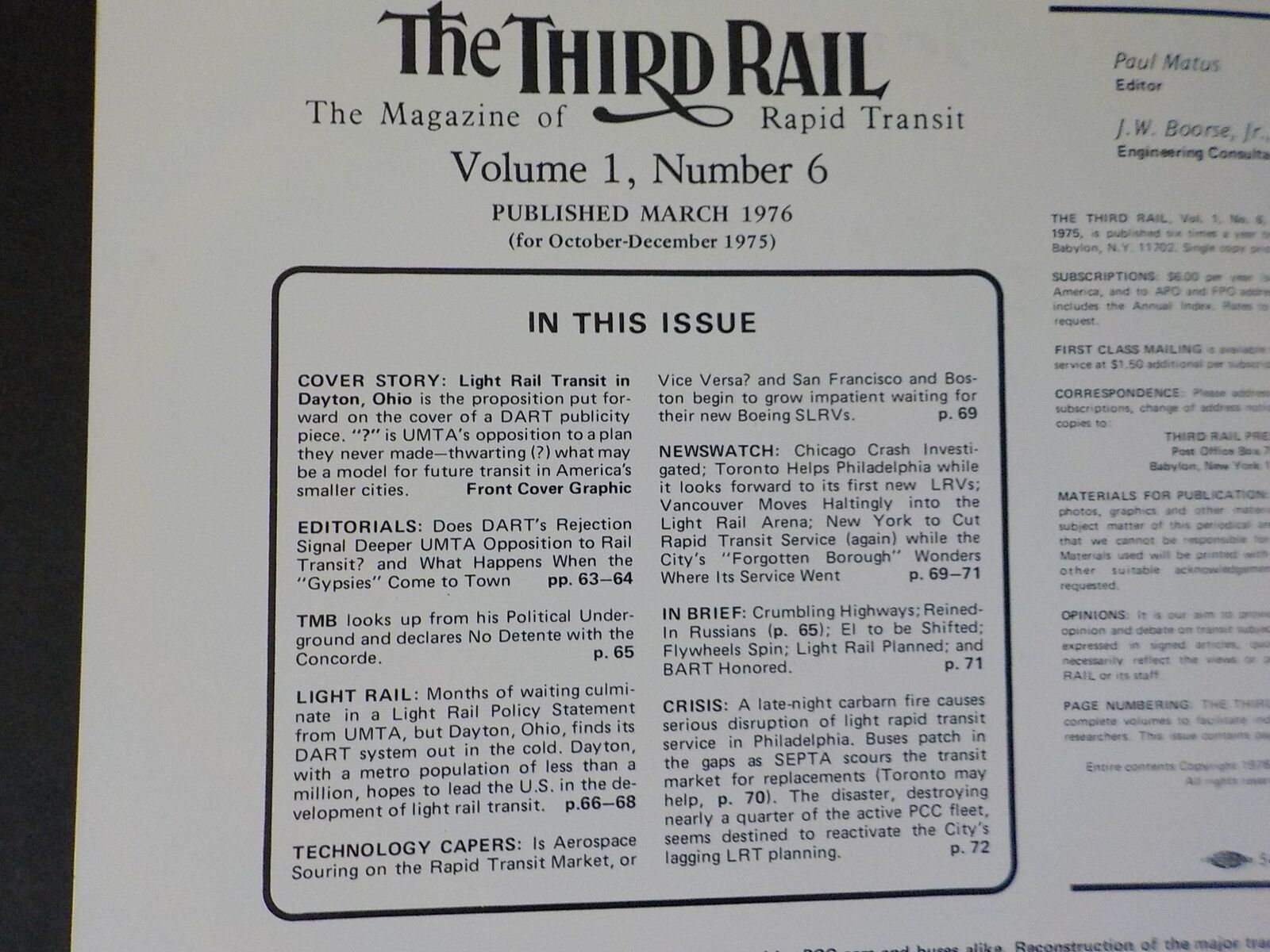 Third Rail Rapid Transit Magazine #6 1976 March (Oct-Dec ’75) Light Ra ...
