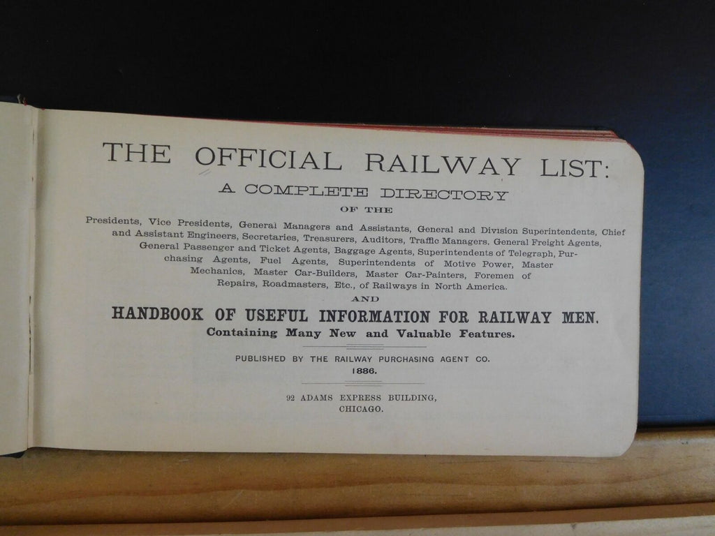Official Railway List 1886 List of the officers Miles operated Locos P ...