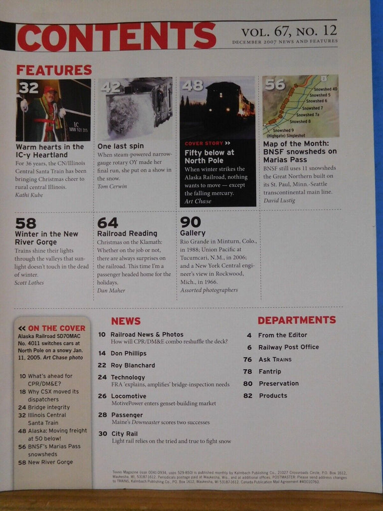 Trains Magazine 2007 December Alaska BNSF Marias Pass snowsheds CPR DM ...
