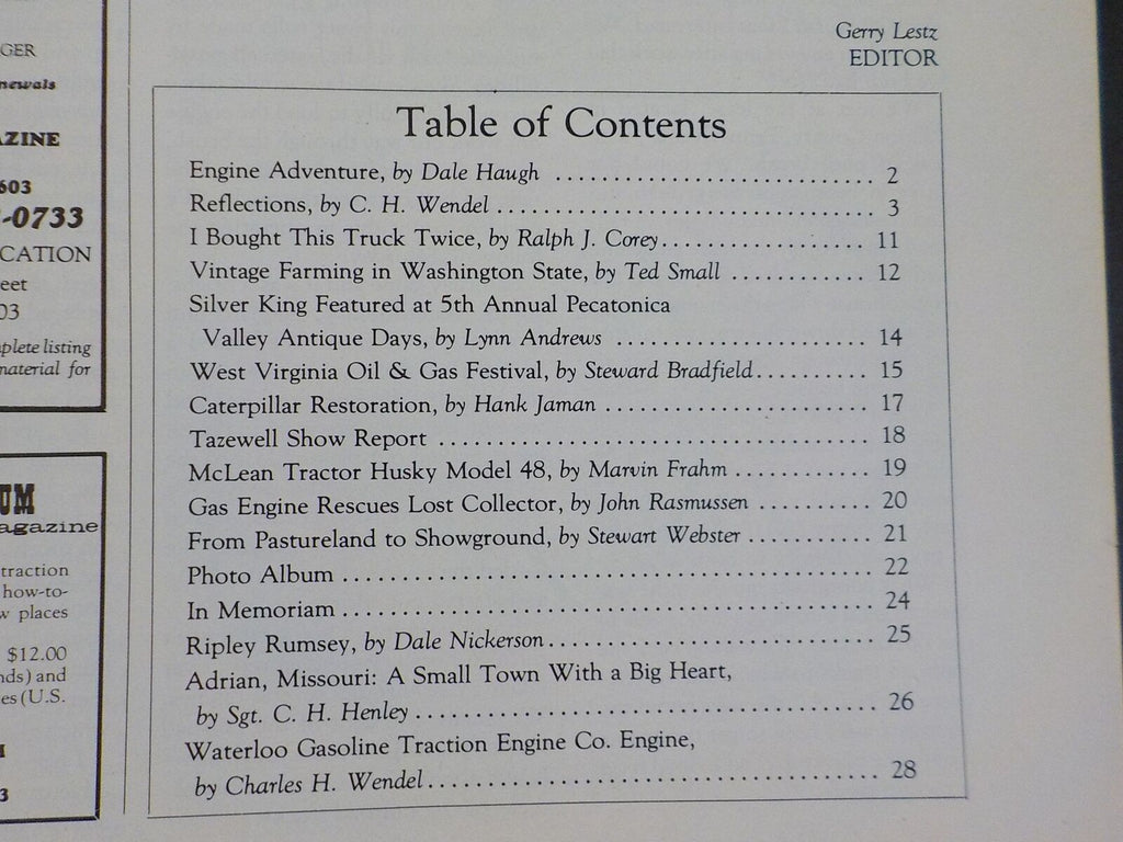 Gas Engine Magazine 1987 May McLean Tractor Husky Model 48 Caterpillar ...