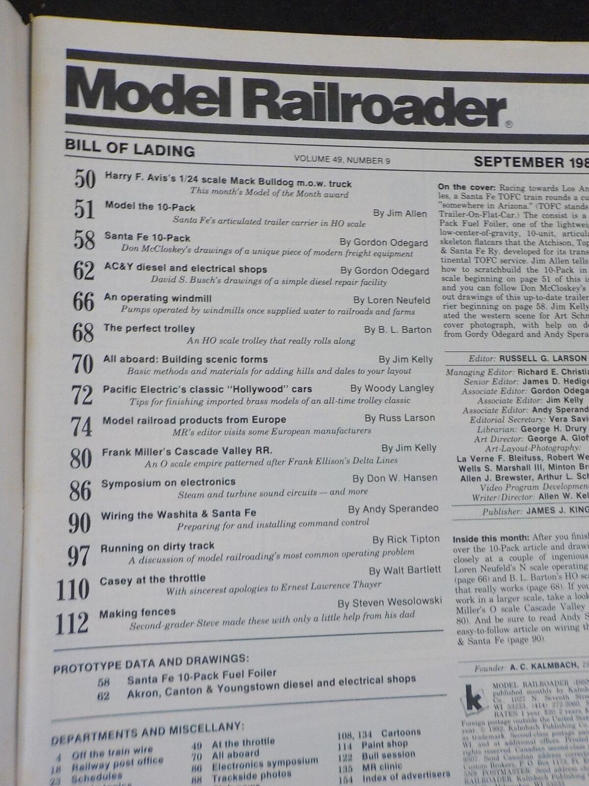 Model Railroader Magazine 1982 Serptember Santa Fe 10 pack fuel foiler ...