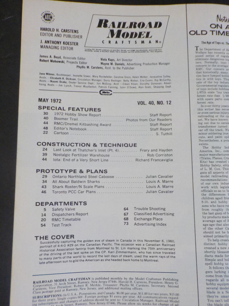 Railroad Model Craftsman Magazine 1972 May RMC Toronto PCC Car plans S ...