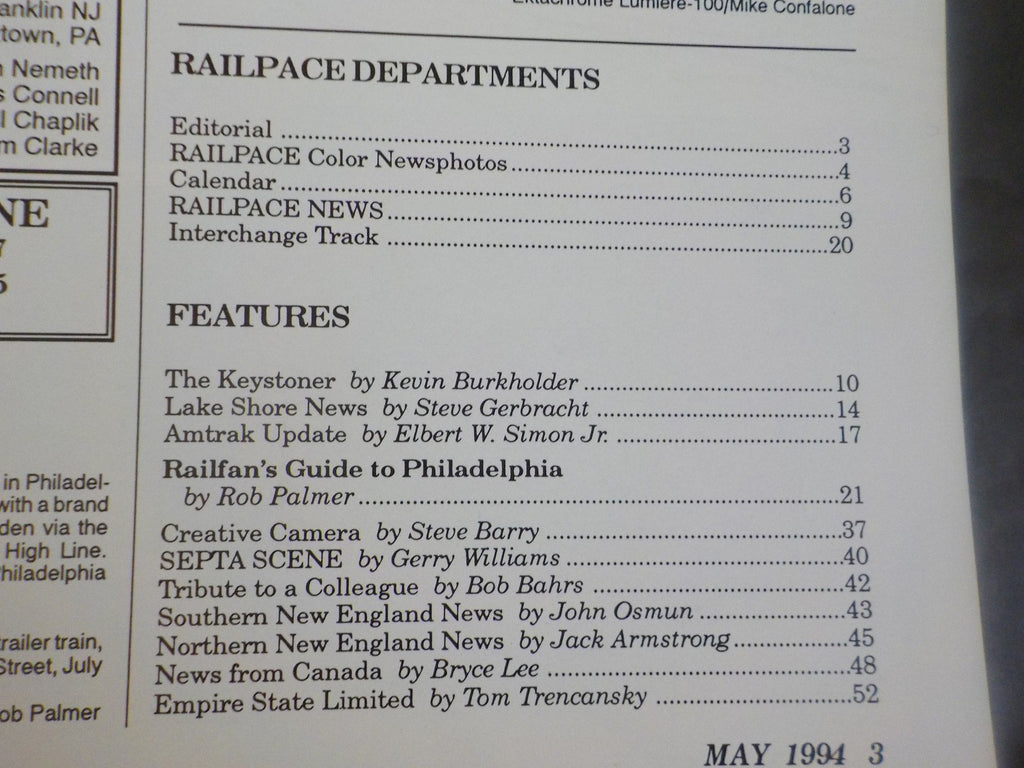 Rail Pace News Magazine 1994 May Railpace Philadelphia Railfan guide ...