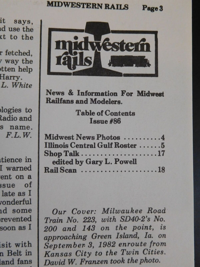 Midwestern Rails 1983 August-September Vol.10 No.4 Issue #86 ICG Roste ...