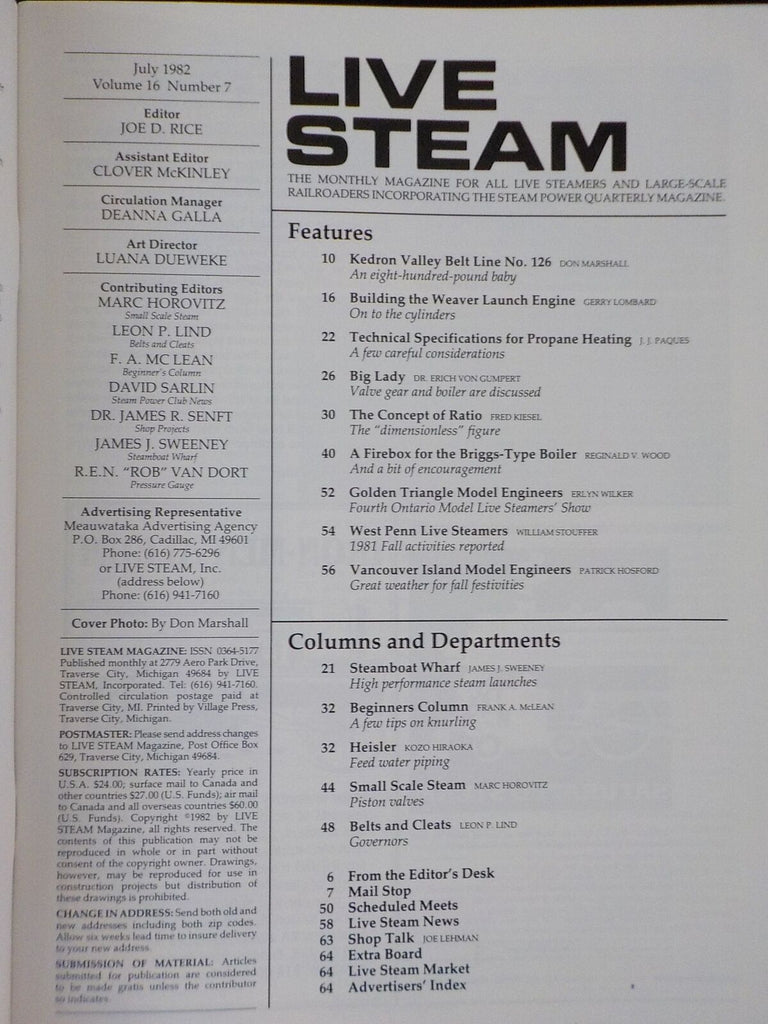 Live Steam Magazine 1982 July Building the Weaver Launch Engine Boiler ...