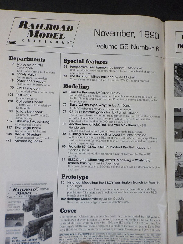Railroad Model Craftsman Magazine 1990 November B&O early days Kitbash ...
