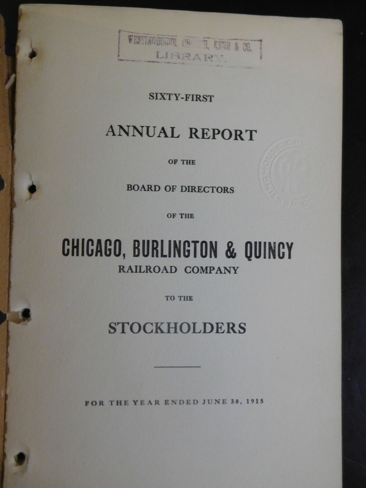 Chicago Burlington & Quincy Railroad Company Annual Report 1915 MAP ...