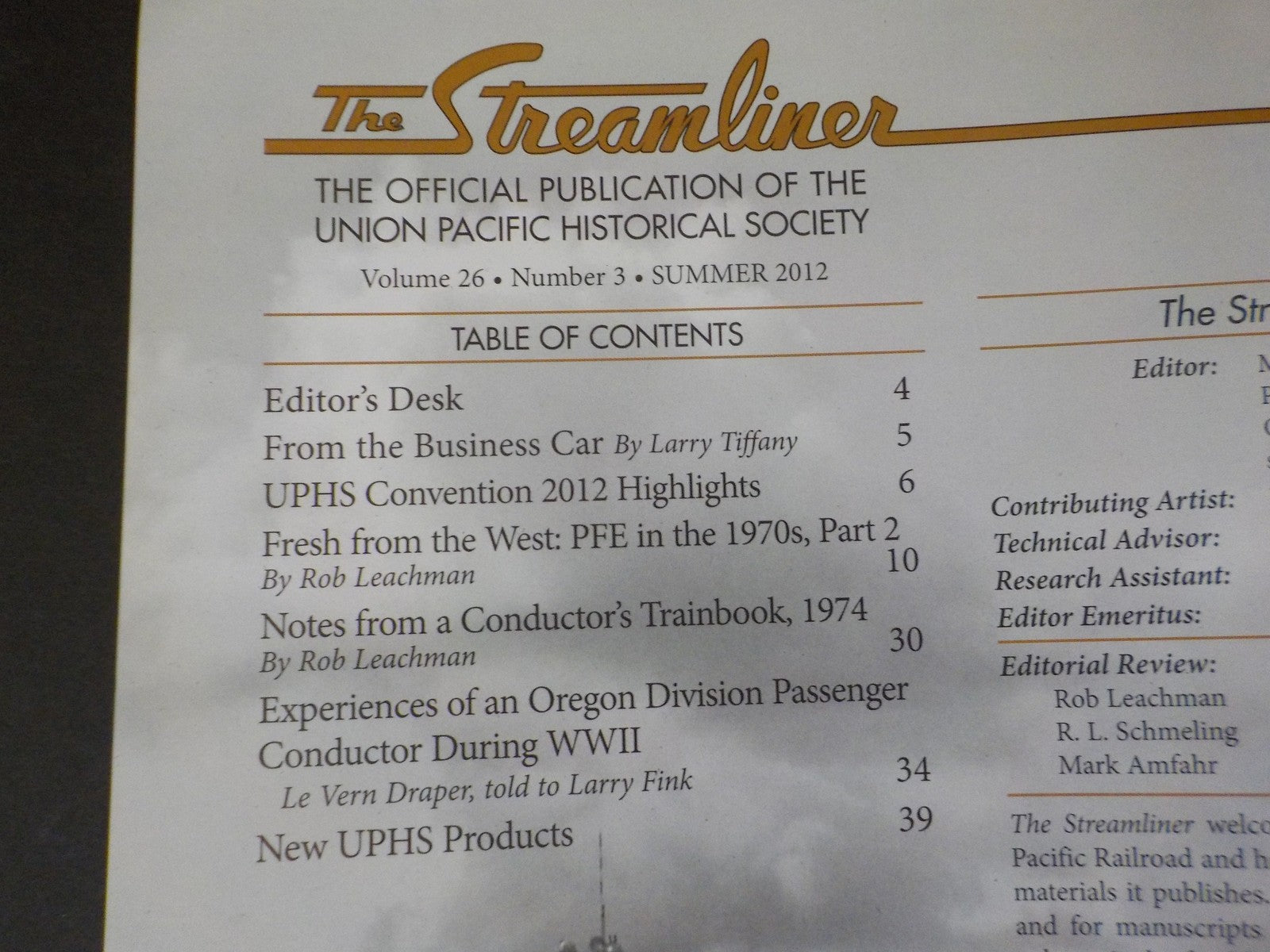 UP The Streamliner Volume 26 #3 Summer 2012 Union Pacific Historical S ...