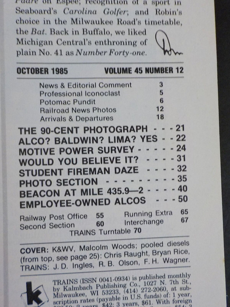 Trains Magazine 1985 October When diesels leave home Rundown on run th ...