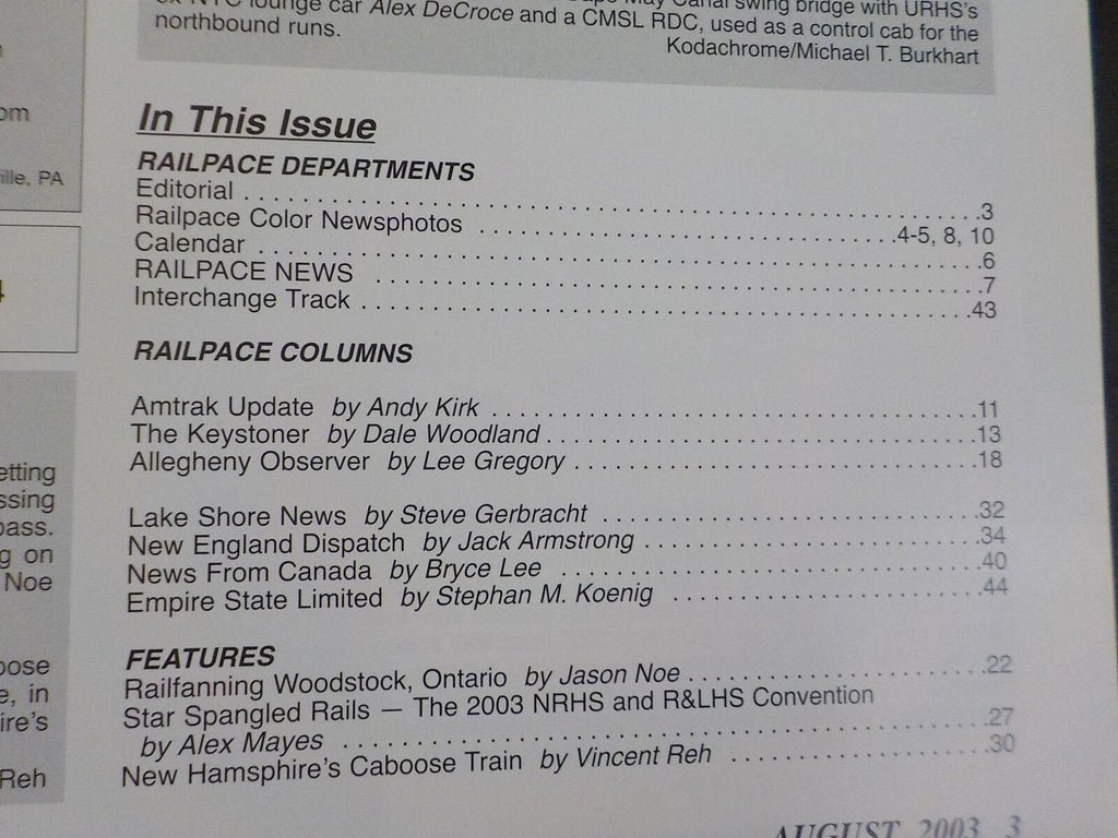 Rail Pace News Magazine 2003 August Railpace Railfanning Woodstock Ont ...
