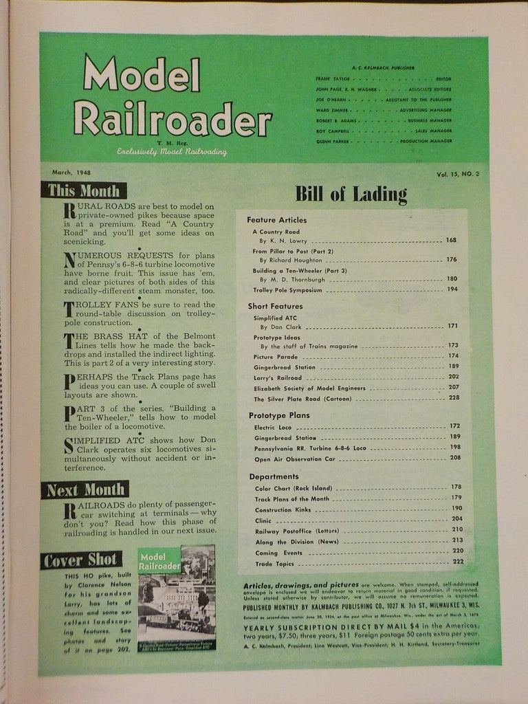 Model Railroader Magazine 1948 March A country road PRR turbine Plans ...
