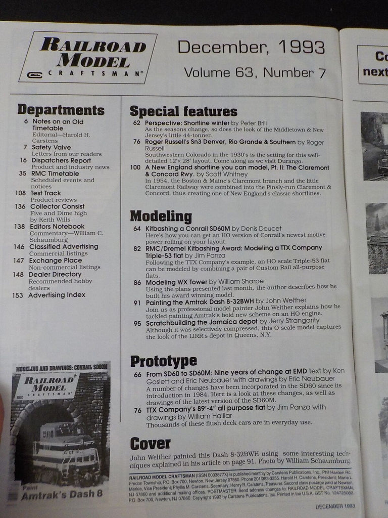 Railroad Model Craftsman Magazine 1993 December Conrail SD60M Paint Am ...