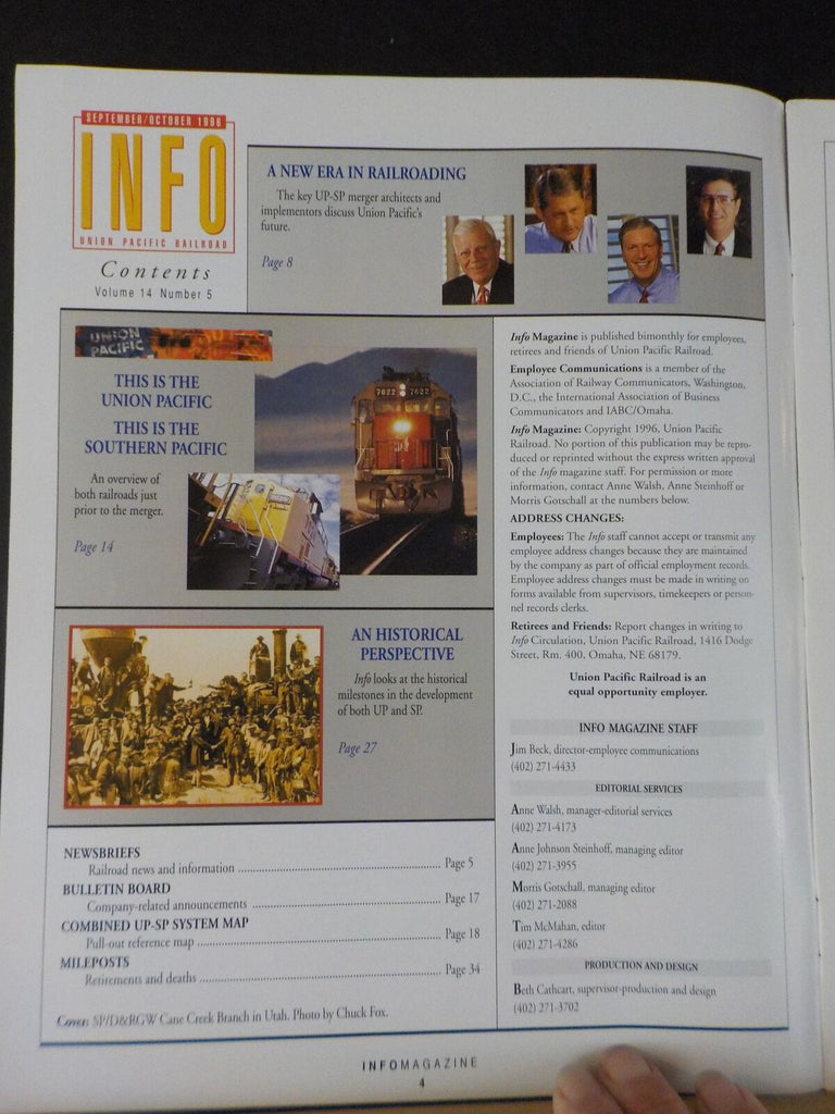 INFO Magazine Union Pacific Railroad 1996 September Oct Employee Enter ...