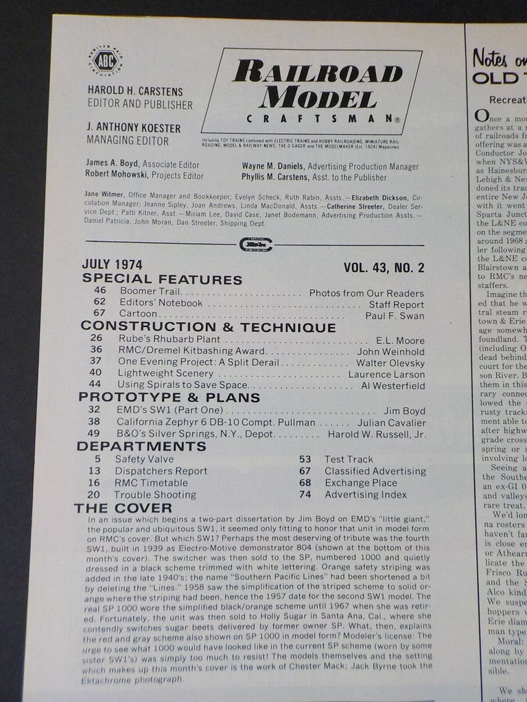 Railroad Model Craftsman Magazine 1974 July Lightweight scenery 35 yea ...