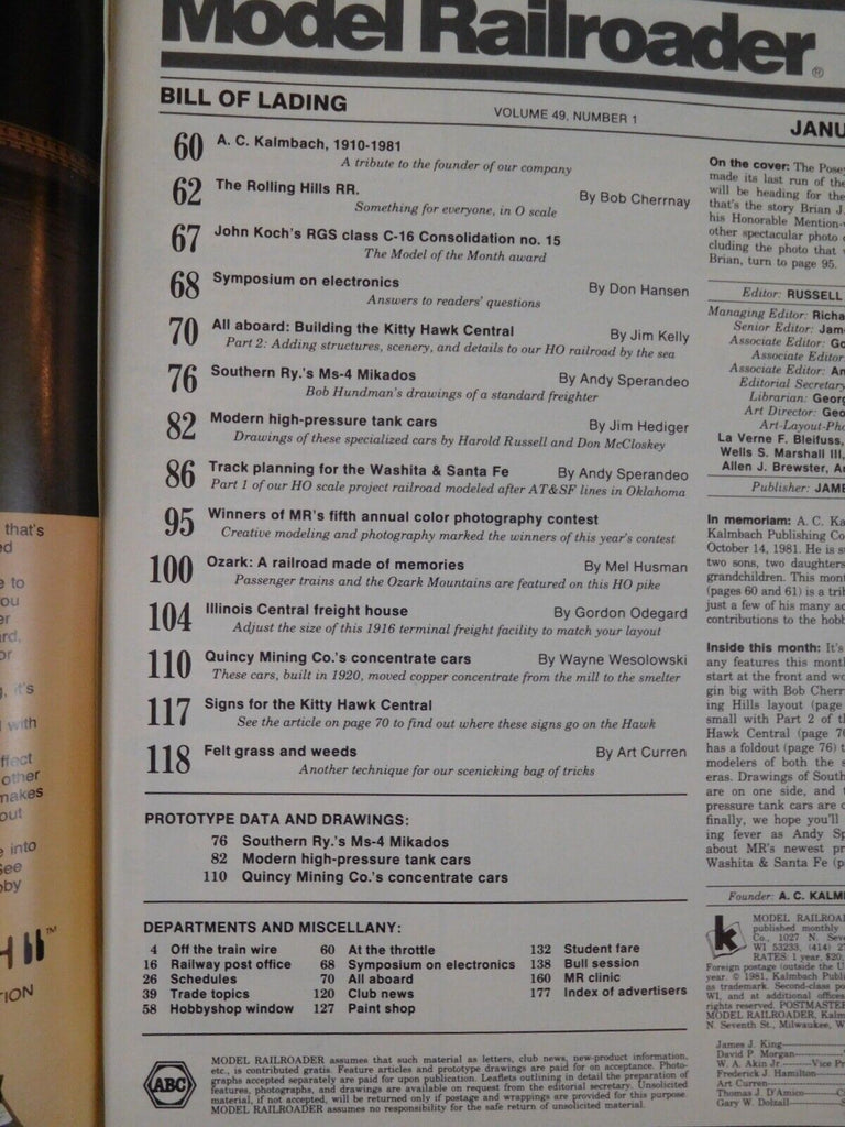Model Railroader Magazine 1982 January Modern tank cars Southern Ms-4 ...