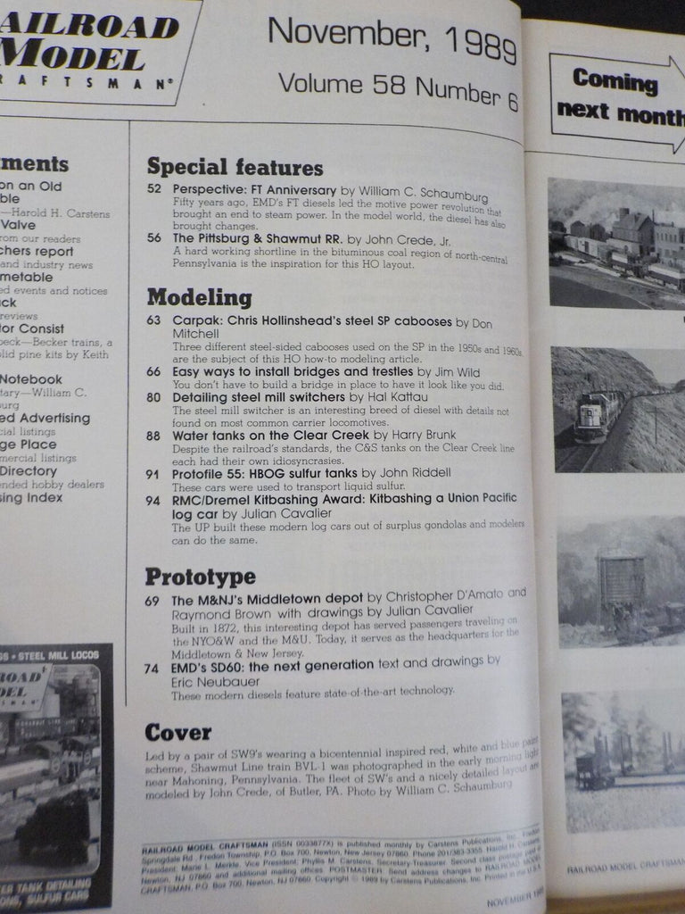 Railroad Model Craftsman Magazine 1989 November SD60 drawing Steel Mil ...