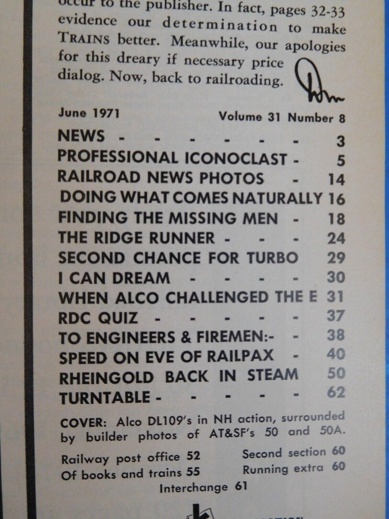 Trains Magazine 1971 June Photo recollection of ALCOs 1st encounter wi ...