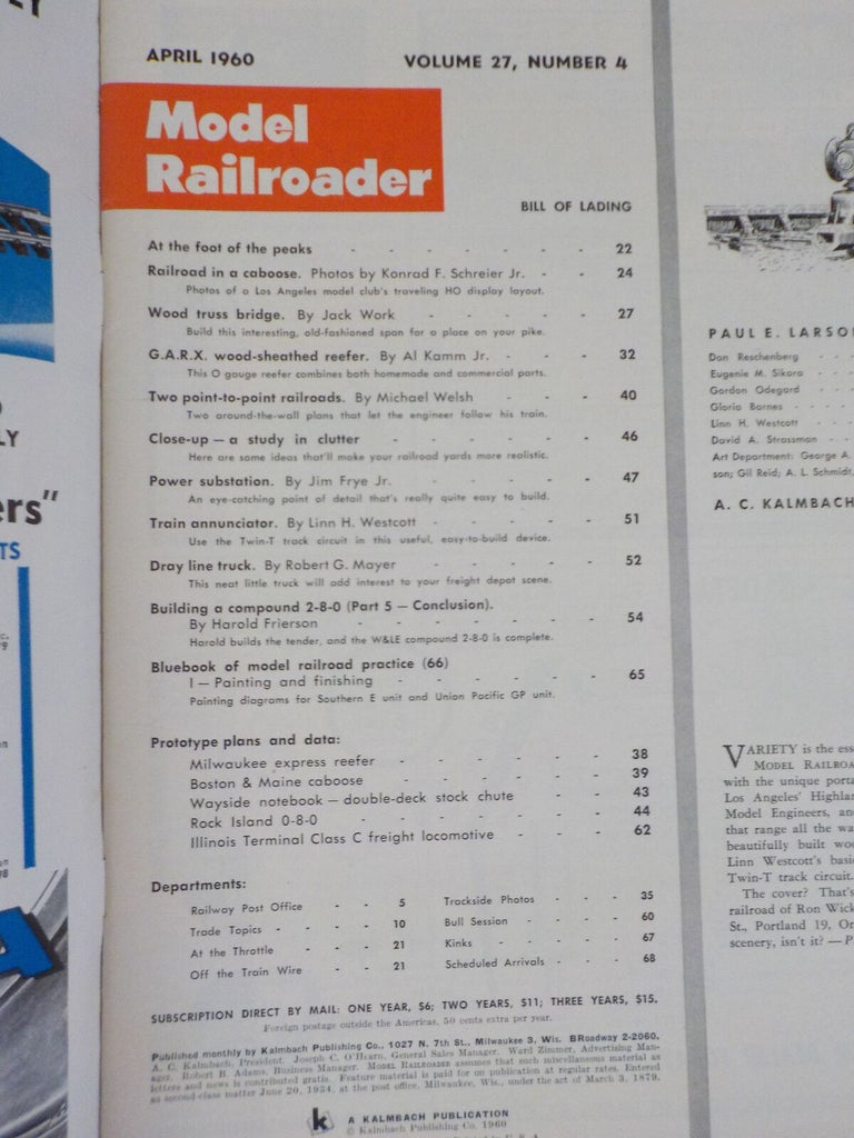 Model Railroader Magazine 1960 April Jack work builds a wood truss bri ...