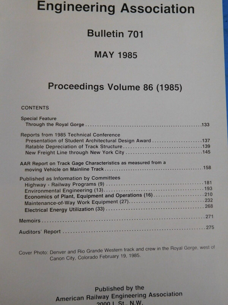 American Railway Engineering Association Bulletin 701 May 1985 Vol 86 ...