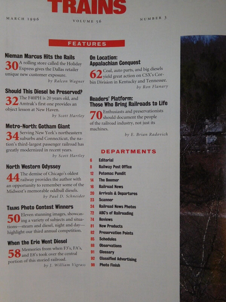 Trains Magazine 1996 March Metro Norths commuter empire CSX Corbin Div ...