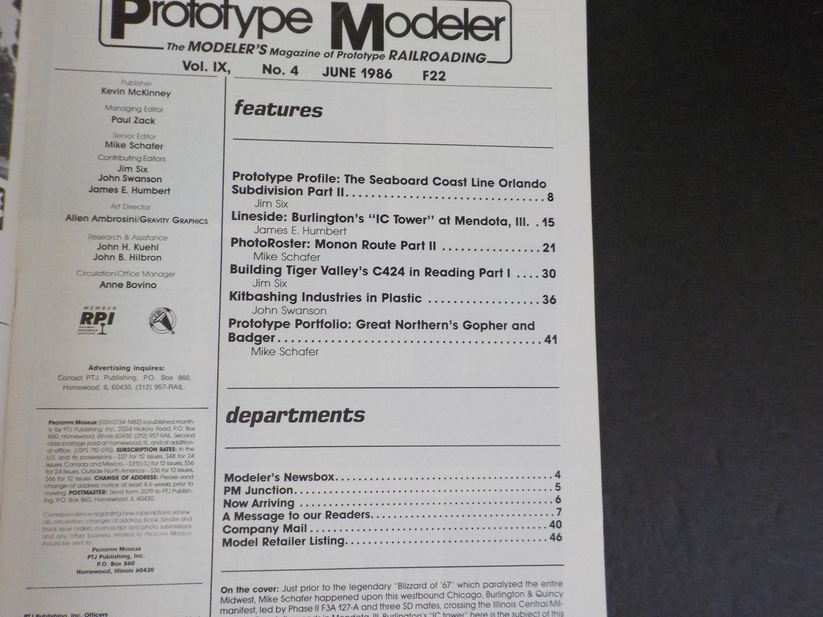 Prototype Modeler 1986 June GN Badger Gopher Monon Photo roster SCL Or ...