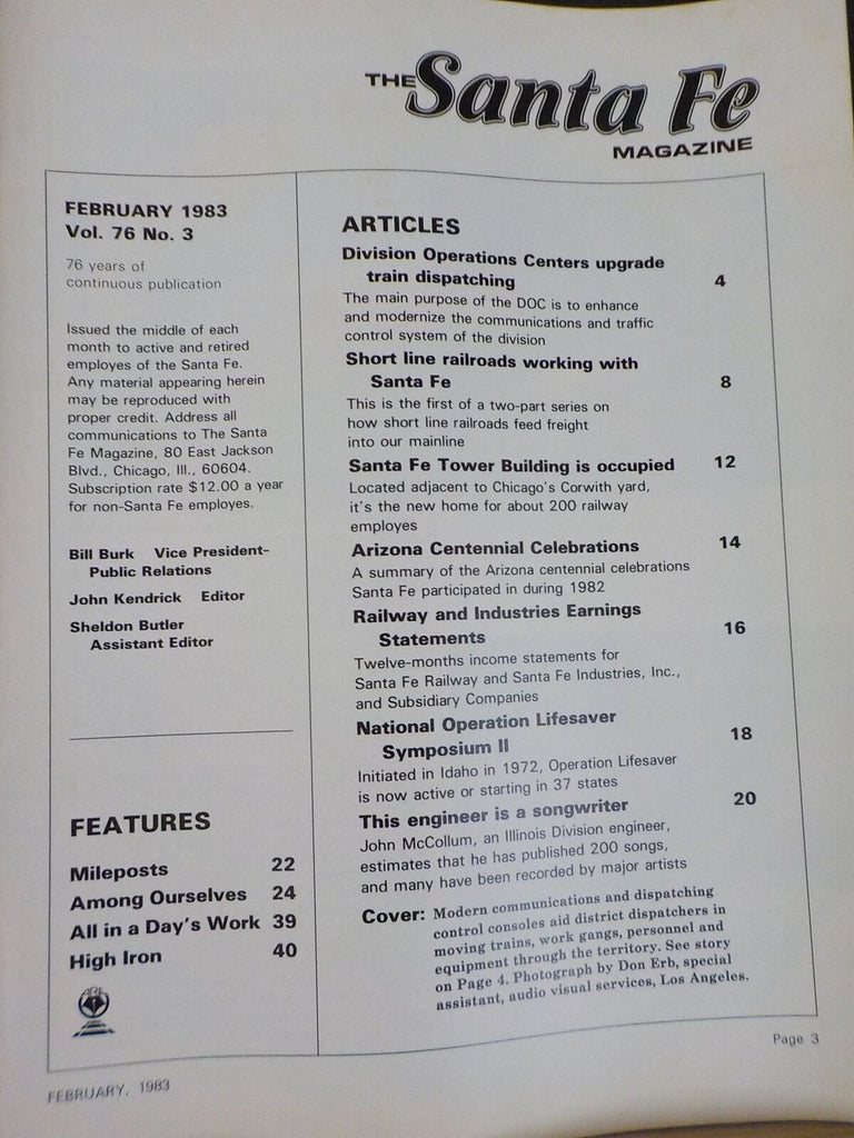 Santa Fe Employee Magazine 1983 February Short Line Railroads working ...