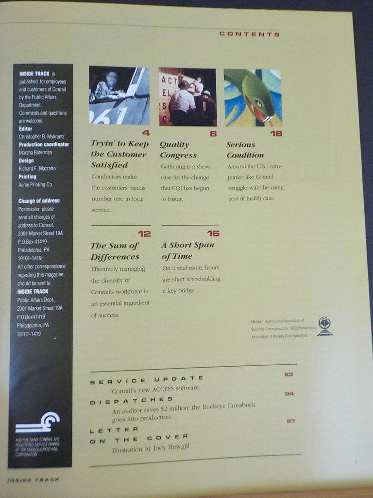 Conrail Inside Track 1993 Winter Conrail Employee Magazine Conductors ...