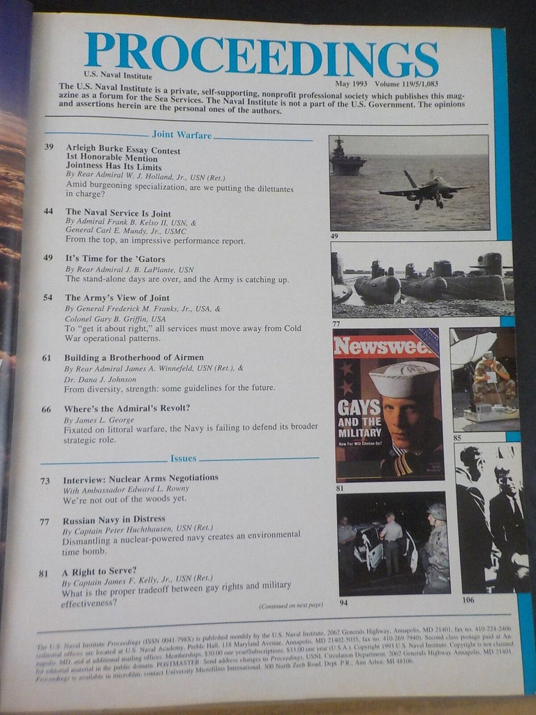 Proceedings Magazine Naval Review Issue 1993 May Naval review issue ...