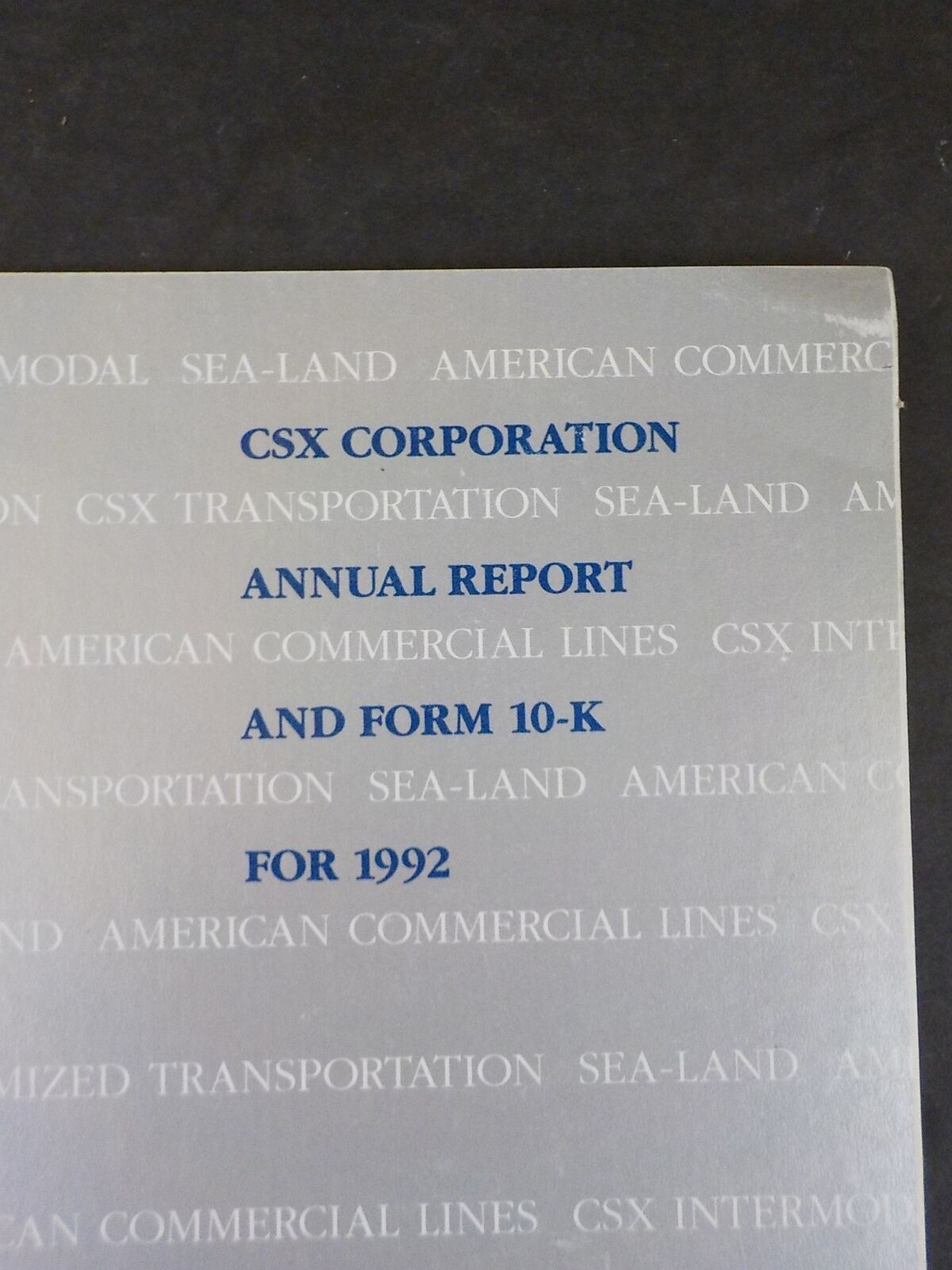 CSX Corporation Annual Report 1992 Form 10-K 1992 – RailroadTreasures