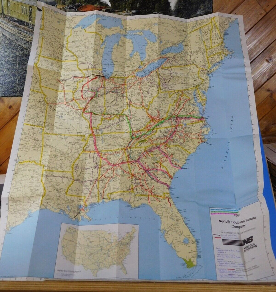 Map Norfolk Southern System Map 1992 Rand McNally 28x32 NS Writing on ...